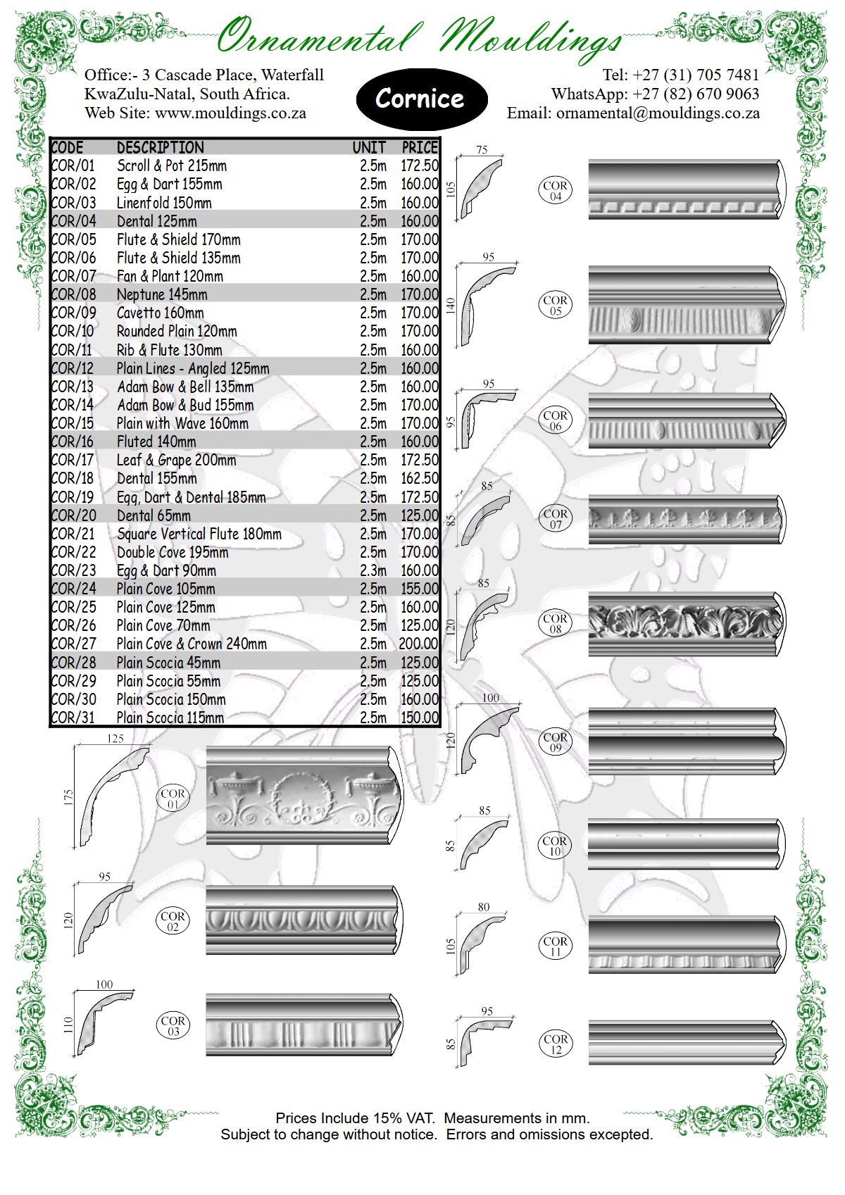 Gypsum/Cement Mouldings – Ornamental Mouldings