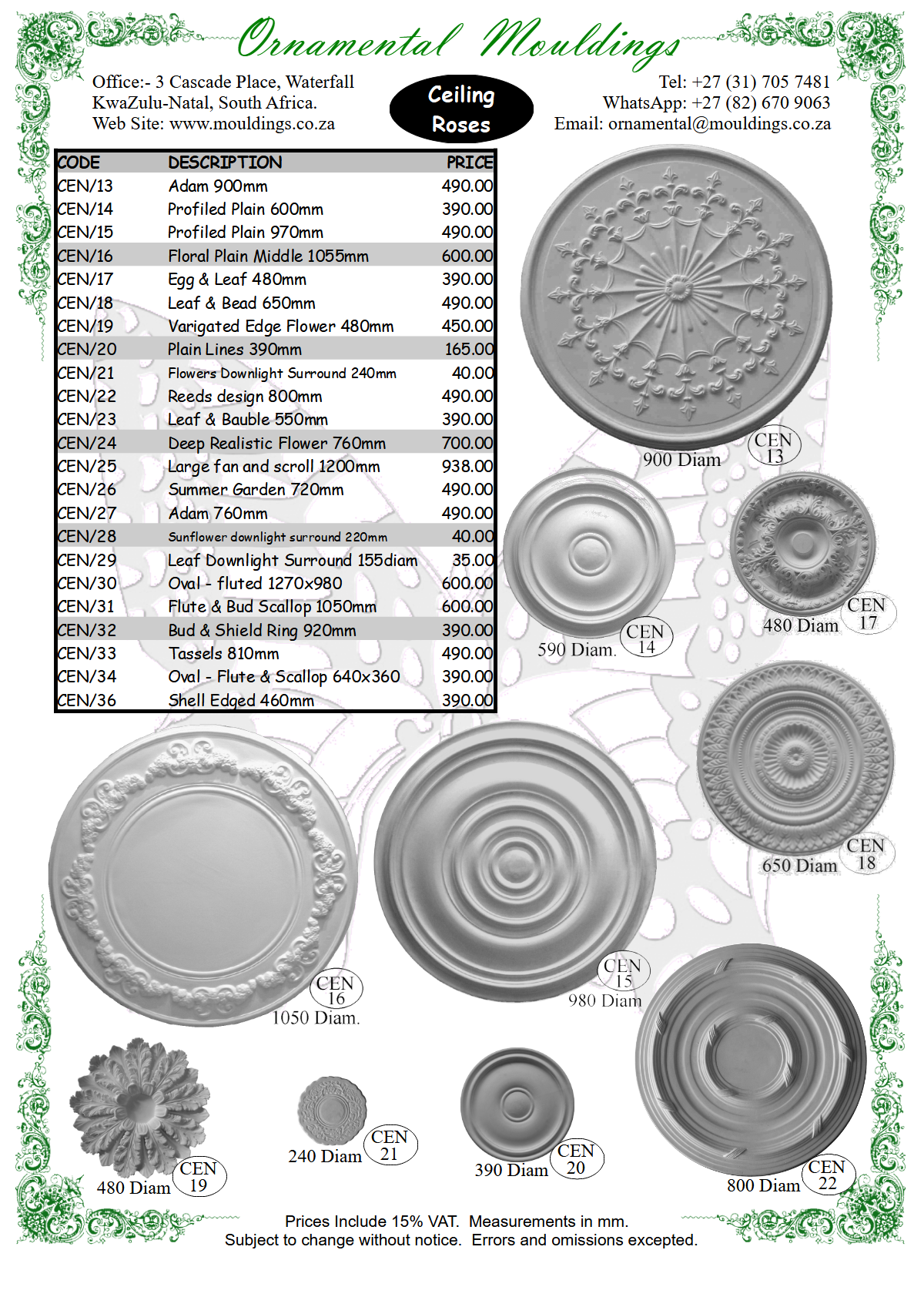 Gypsum/Cement Mouldings – Ornamental Mouldings