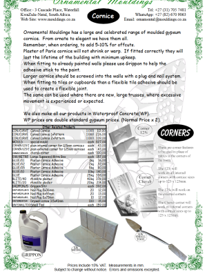 Gypsum/Cement Mouldings – Ornamental Mouldings